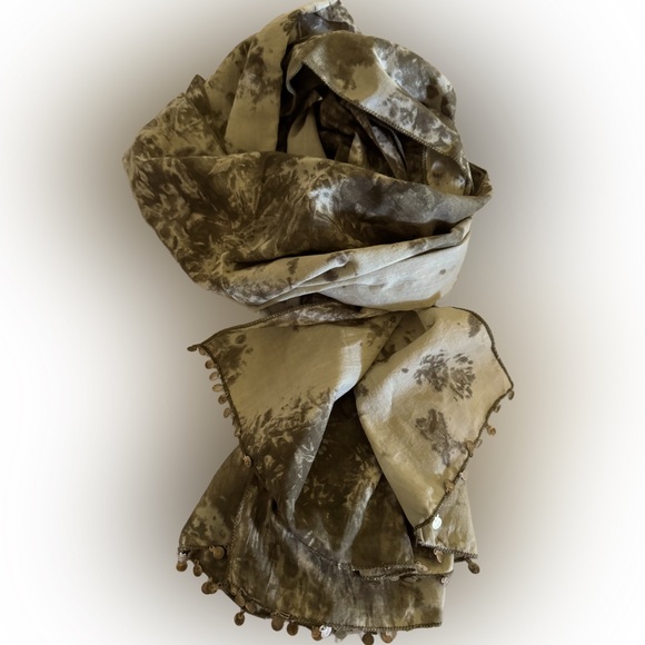 Accessories | Nwot Boho Sage Green Scarf With Bronze Medallion Trim ...